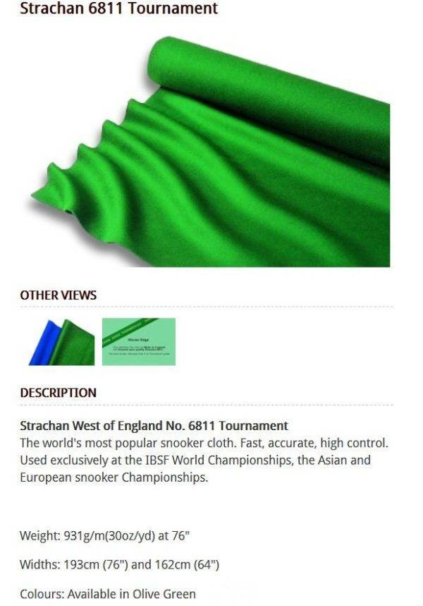 Strachan 30 Ounce 6811 Snooker & Pool Table Cloth | World Cue Sports